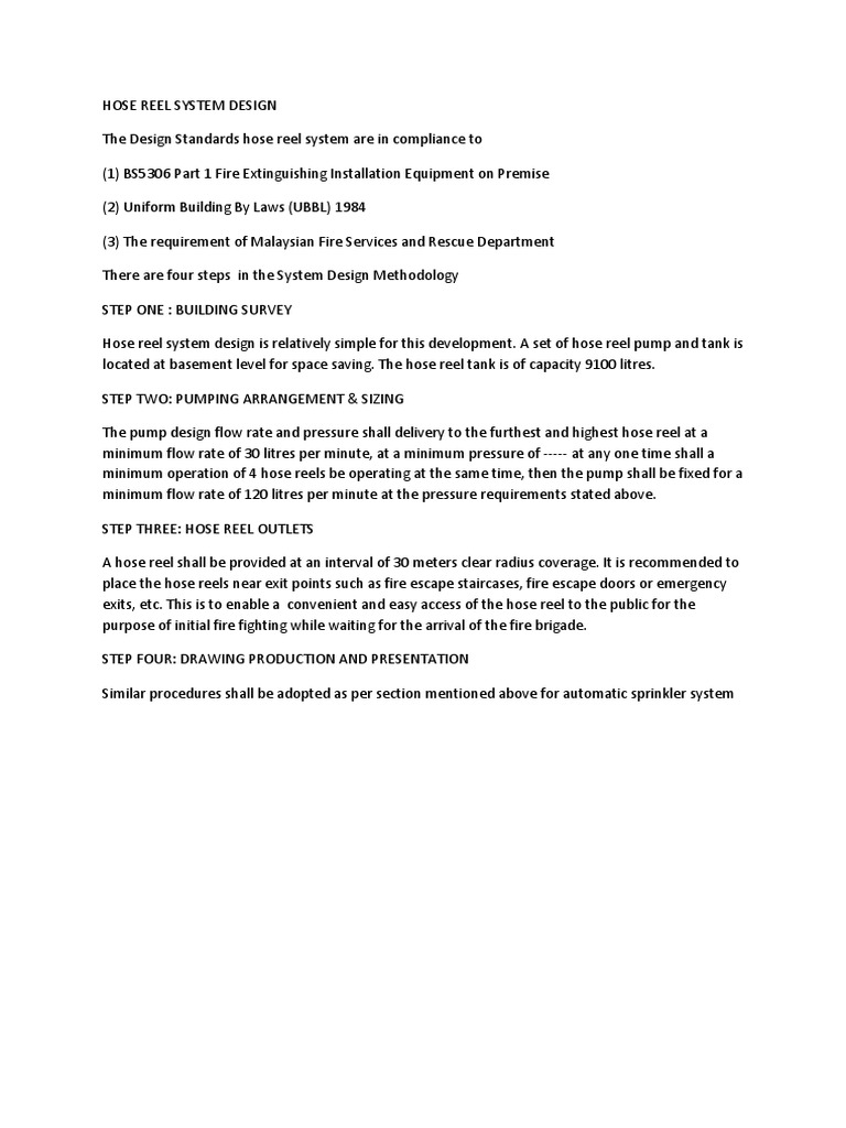 Hose Reel System Design | PDF | Fire Sprinkler System | Firefighting