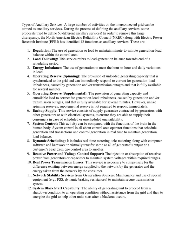 Ancillary Services | PDF | Electrical Grid | Ac Power