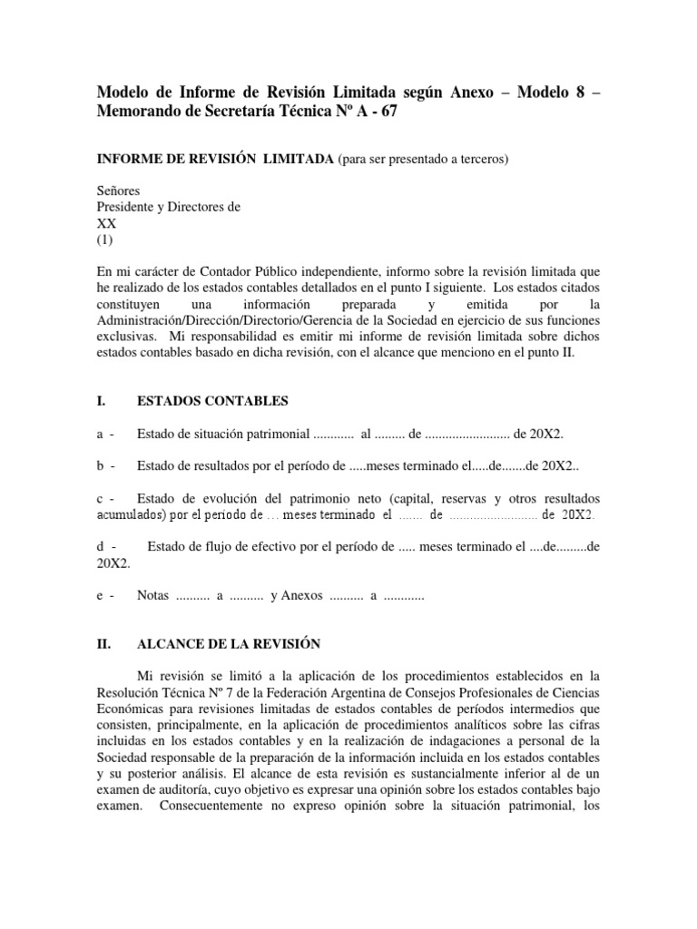 Informe de Revision Limitada Segun Anexo | PDF | Auditoría financiera | Contador