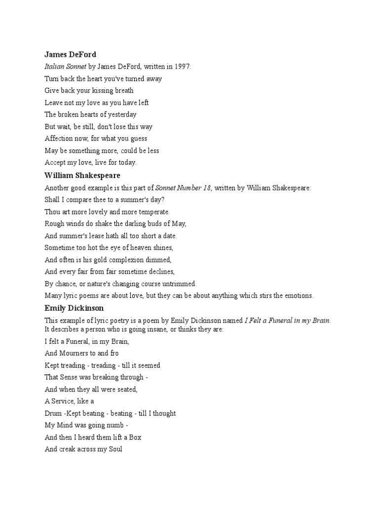 Lyric Poems Examples