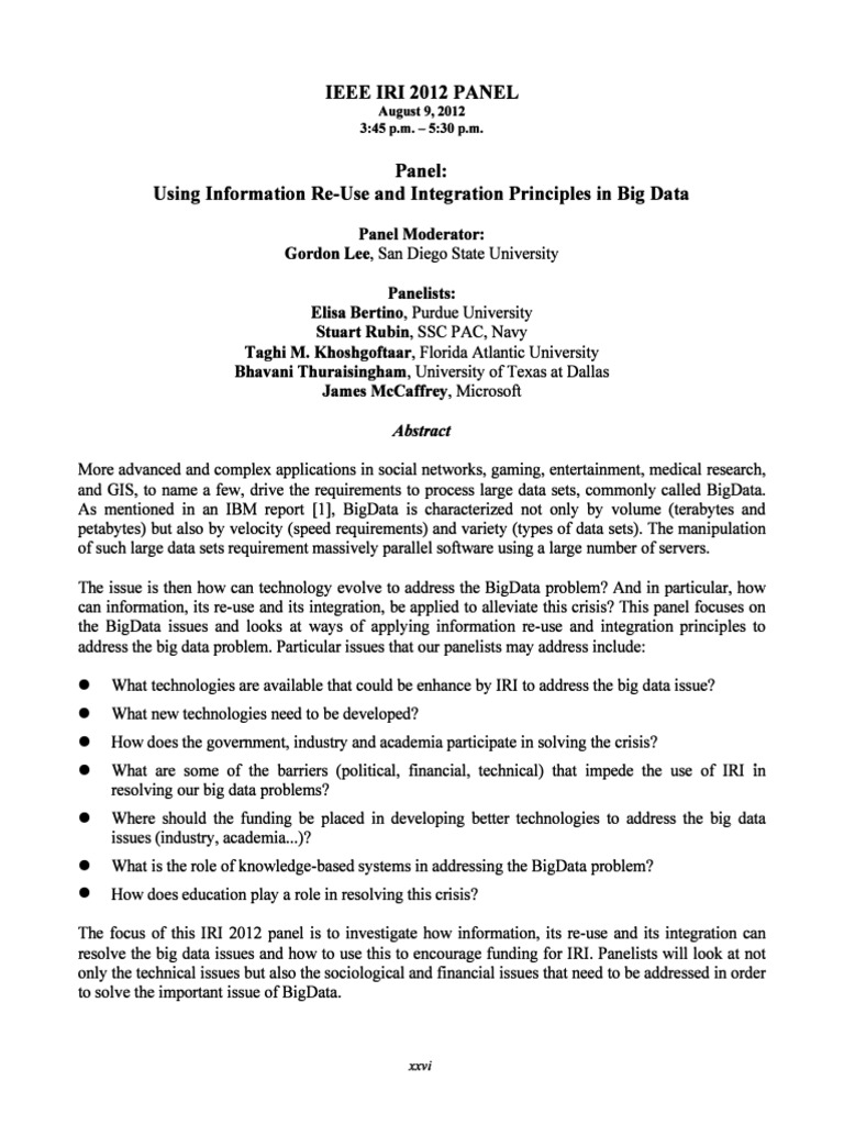 Ieee Iri 2012 Panel: August 9, 2012 3:45 P.M. 5:30 P.M | PDF | Big Data ...