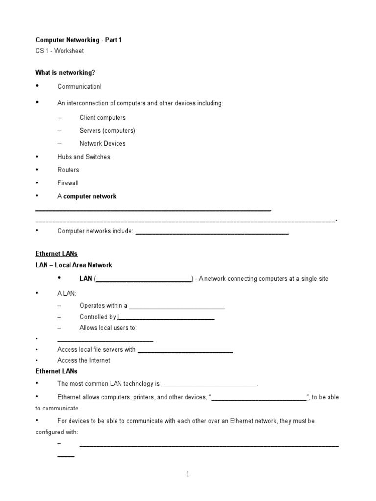Worksheet Networking Part1 | PDF | Ip Address | Gateway ...