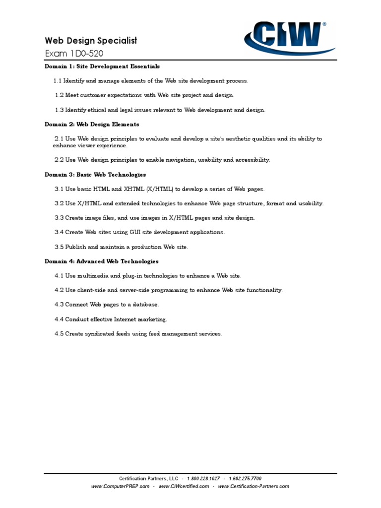 Exam 1D0-520: Web Design Specialist | PDF | Business | Technology ...