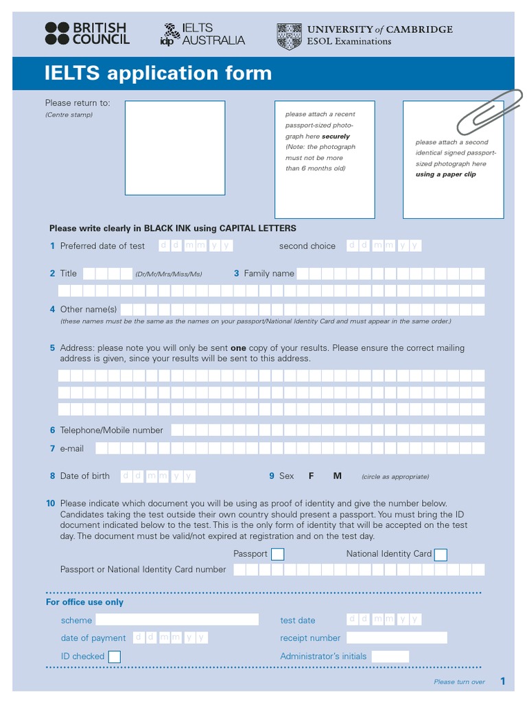 IELTS Application Form-1 | Identity Document | International English ...