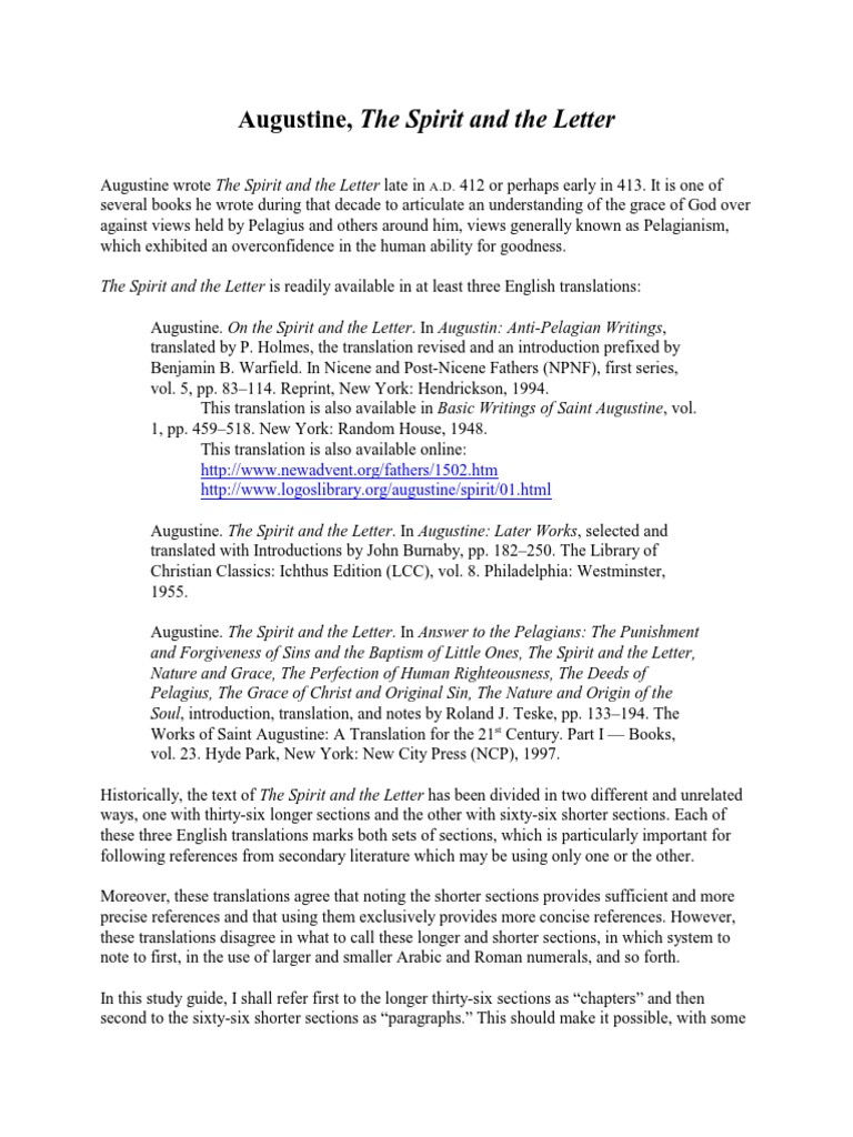 Augustine The Spirit and The Letter | PDF | Grace In Christianity ...
