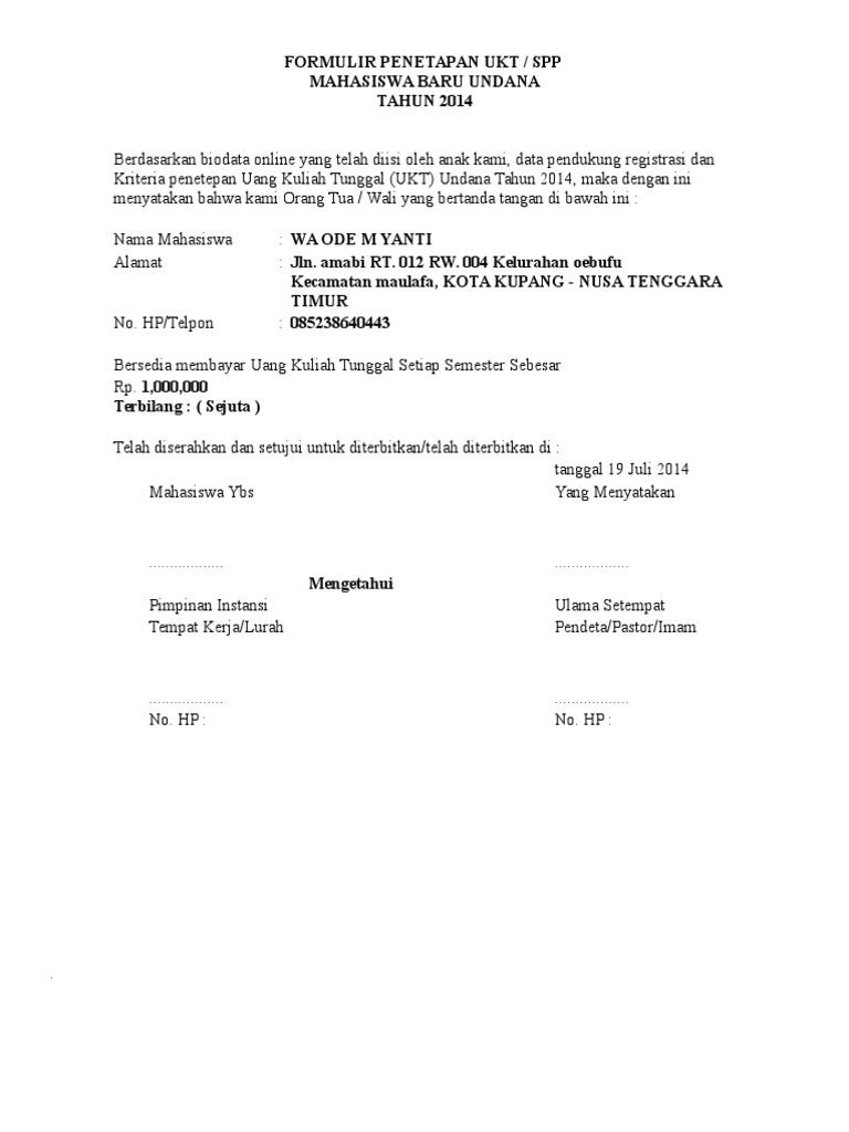 Formulir Penetapan Ukt | PDF