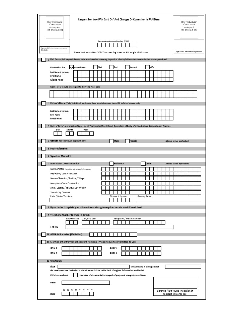 Pan CR Form | PDF
