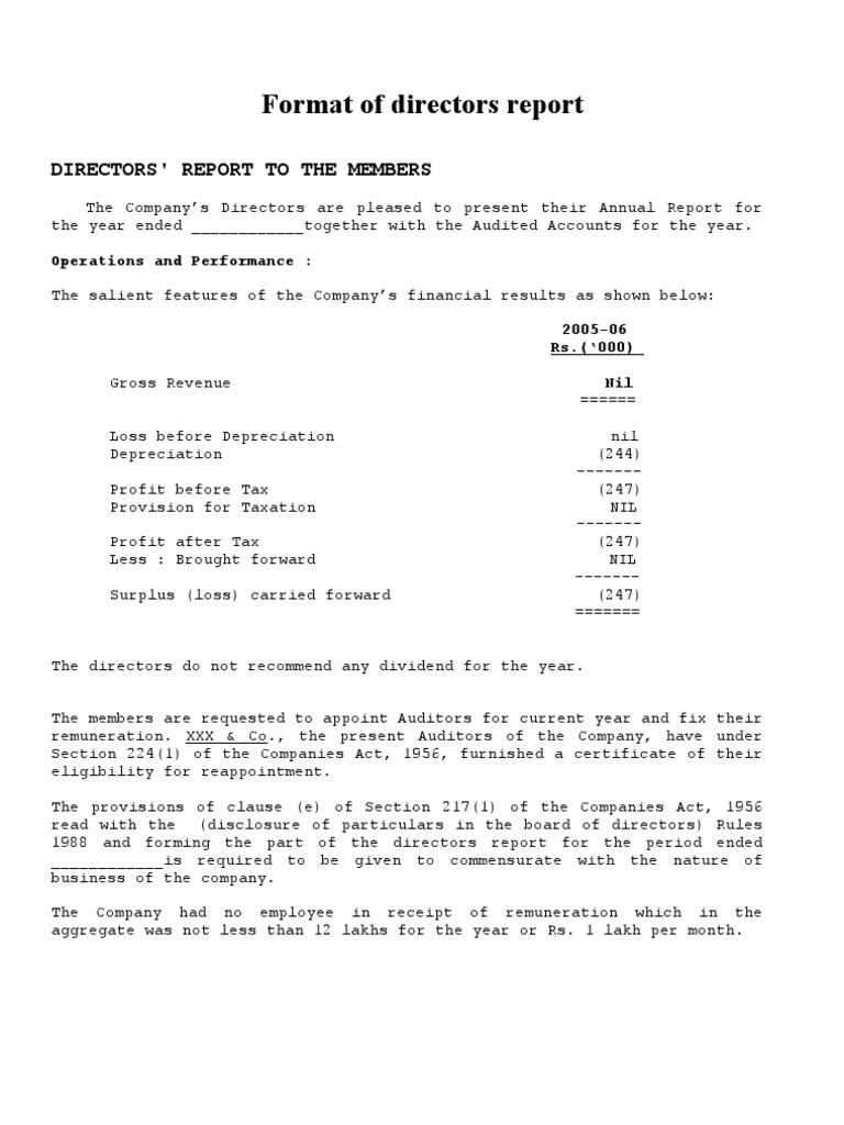 Director Report | PDF | Going Concern | Board Of Directors