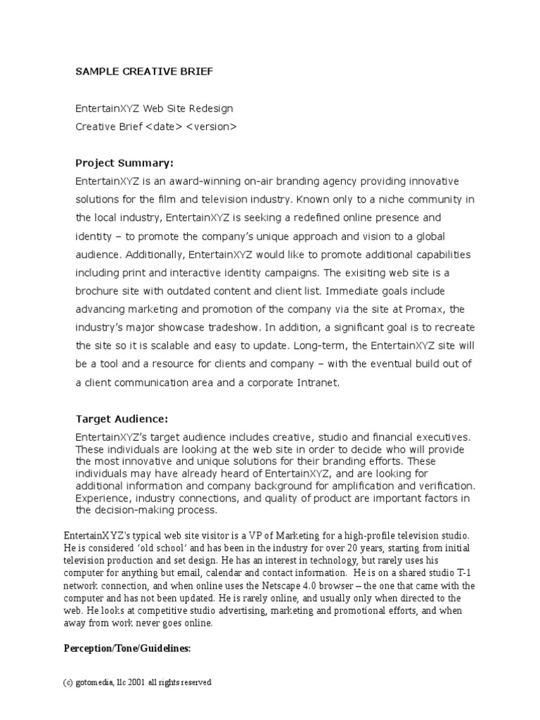 Sample Creative Brief | PDF | Communication | World Wide Web
