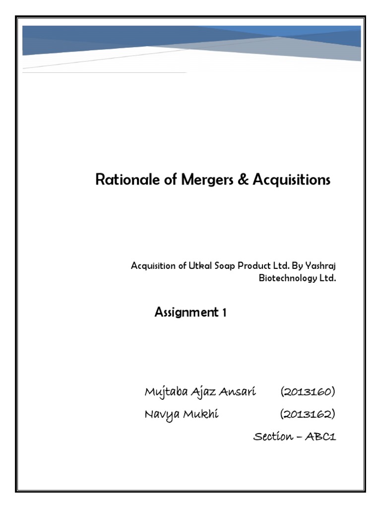 Rationale of Mergers & Acquisitions: Assignment 1 | PDF | Equity ...