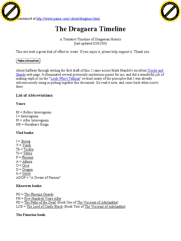 Dragaera History Timeline Overview | PDF