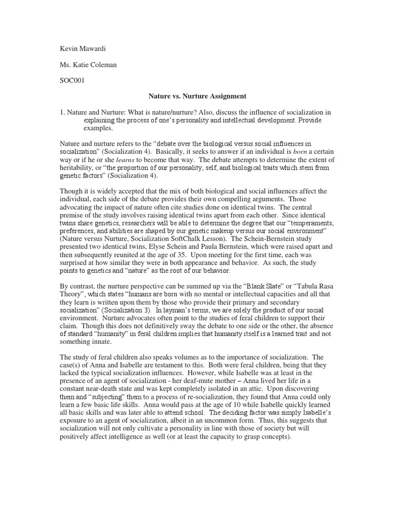 Nature vs. Nurture in Socialization | PDF | Nature Versus Nurture ...