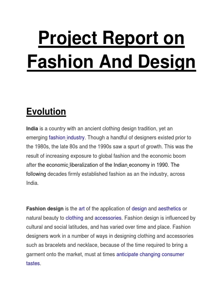 Project Report On Fashion and Design | PDF | Fashion Design | Fashion