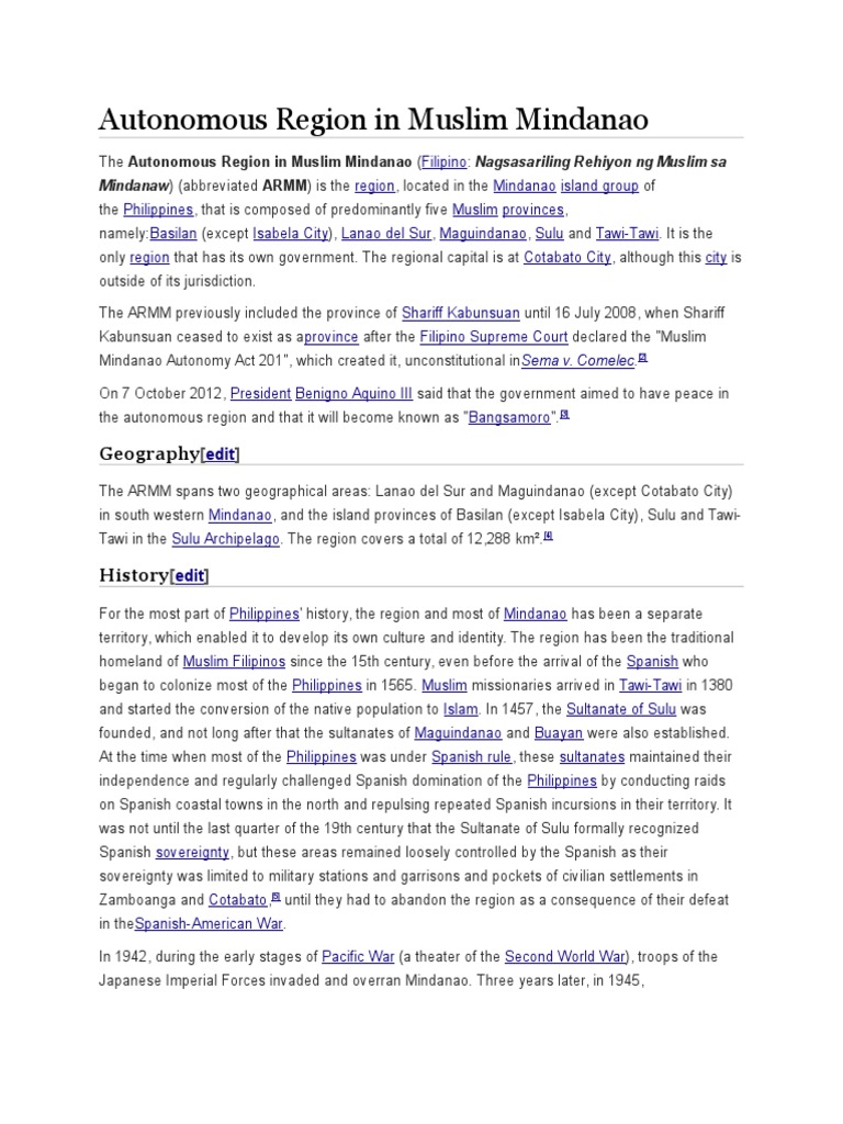 Autonomous Region in Muslim Mindanao | PDF | Mindanao | Religion And Belief