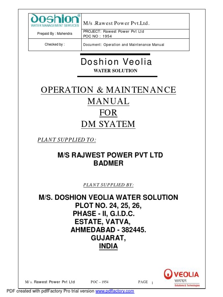 DM Manual Doshion | PDF | Ion Exchange | Hydroxide
