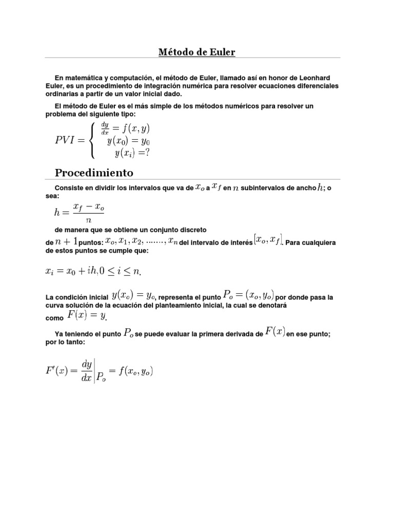 Método de Euler | PDF | Análisis matemático | Conceptos matemáticos