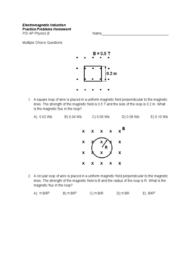 Electromagnetic Induction Practice Problems-2009!05!13 | PDF | Magnetic ...