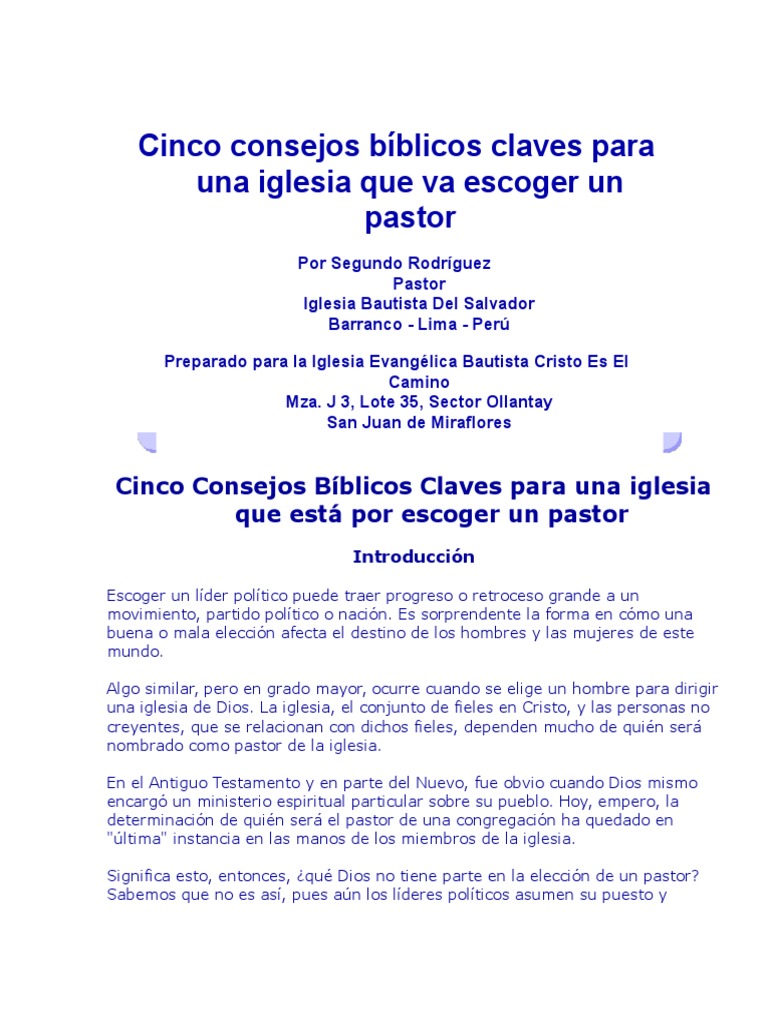 Consejos para elegir un pastor evangélico | PDF | Oración | Iglesia ...