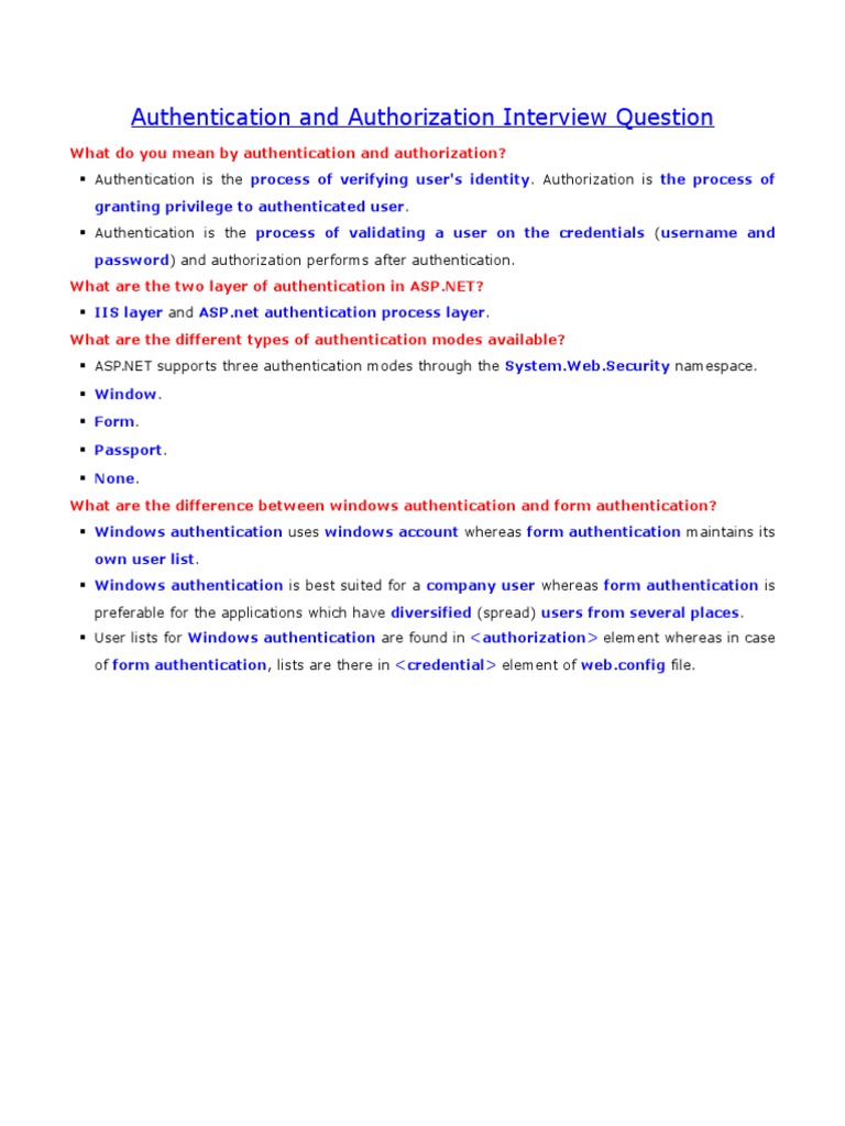 Authentication and Authorization Interview Question | PDF ...