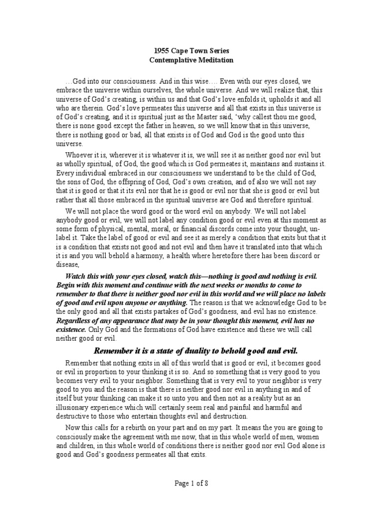 Contemplative Meditation | PDF | Good And Evil | Evil