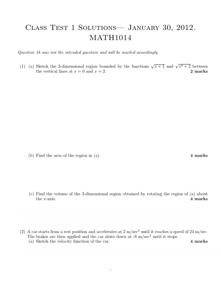 MATH1014 Class Test 1 Solutions | PDF | Trigonometric Functions | Sine