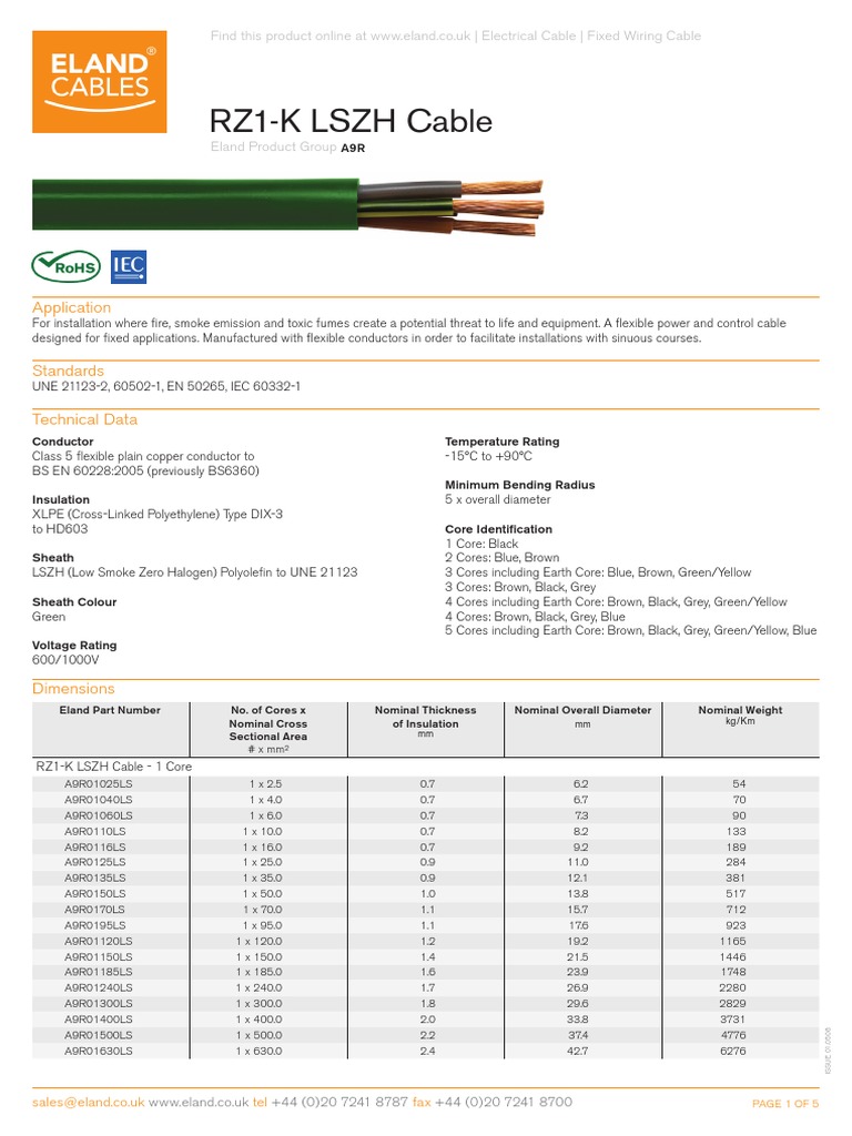 RZ1-K Power Cable | PDF | Electrical Wiring | Cable
