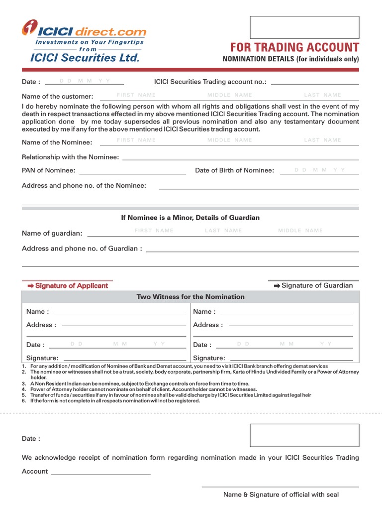 ICICI Securities Nomination Form Guide | PDF | Power Of Attorney | Securities (Finance)