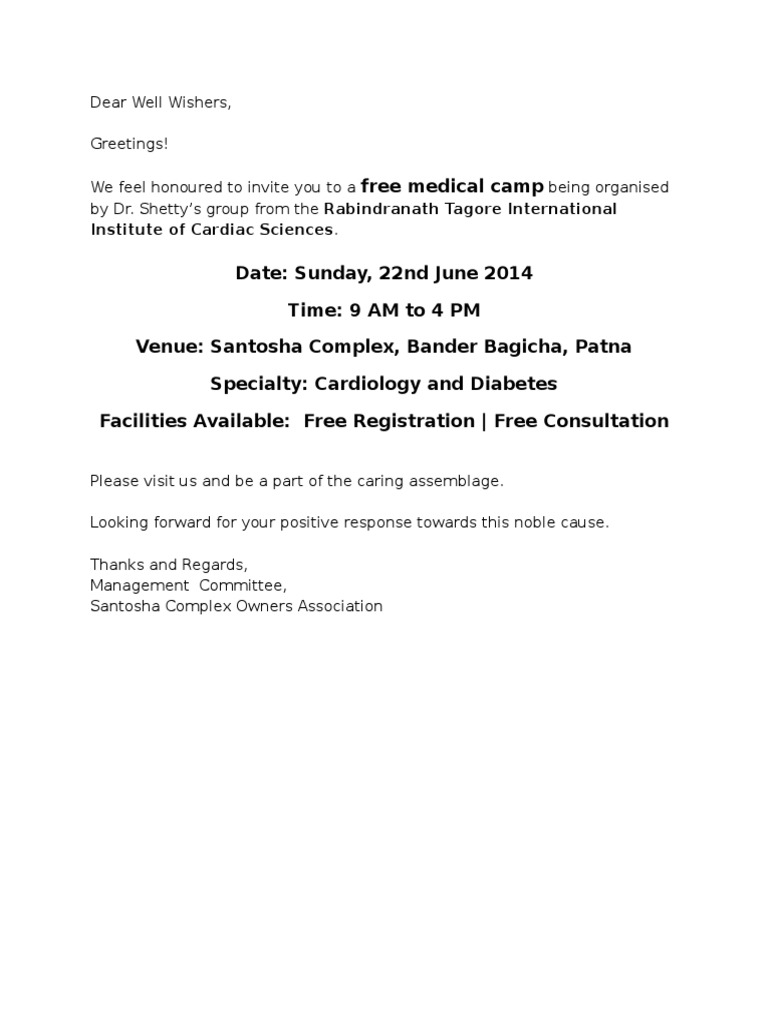 Free Medical Camp Invitation in Patna | PDF | Wellness | Science ...