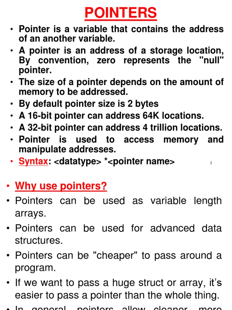 Pointers: of An Another Variable. by Convention, Zero Represents The "Null" Pointer. Memory To ...