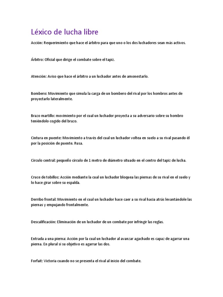 Léxico de Lucha Libre | PDF | Reglas y regulaciones deportivas ...