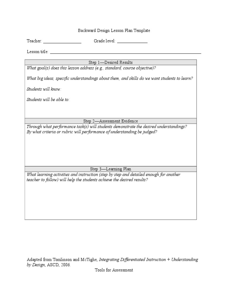 Backward Design Lesson Plan Template | PDF | Career & Growth