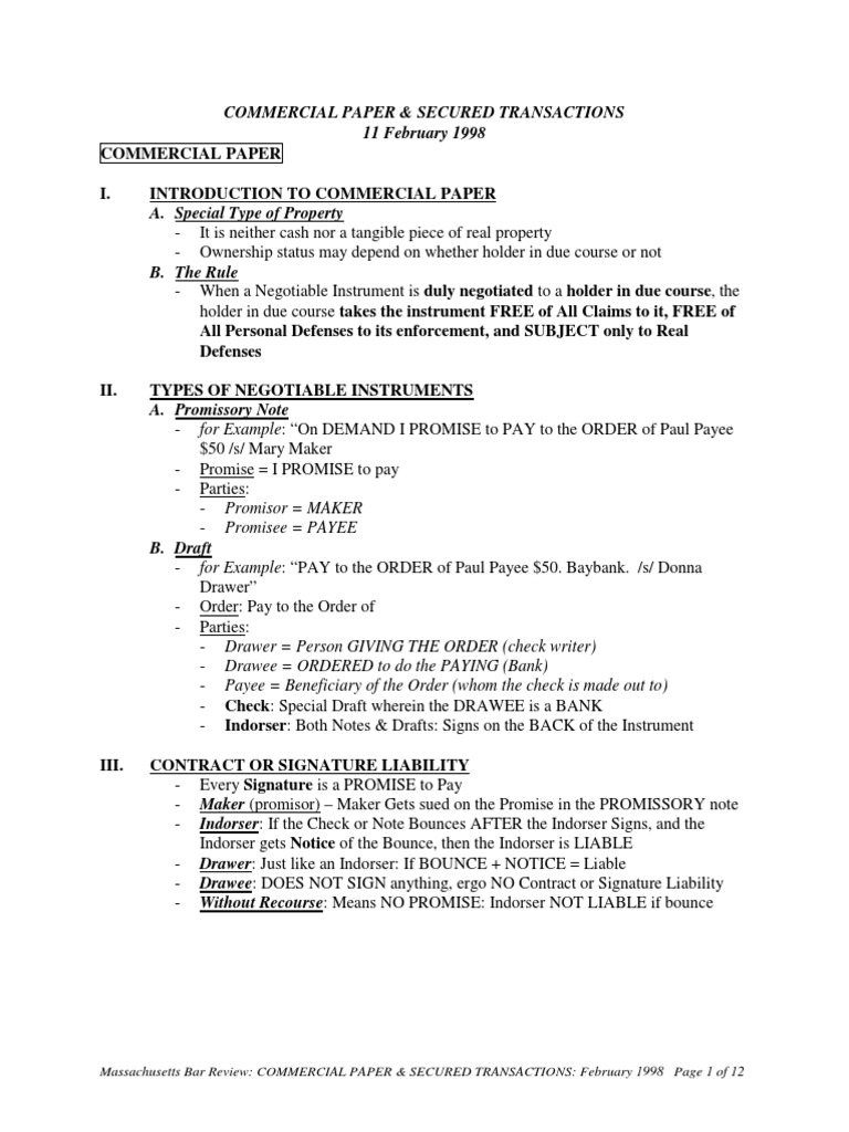 Commercial Paper & Secured Transactions | PDF | Foreclosure | Security ...