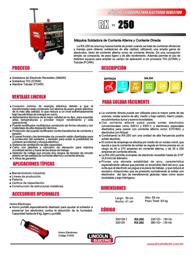 Máquina Soldadora RX-250: Especificaciones y Usos | PDF | Soldadura ...