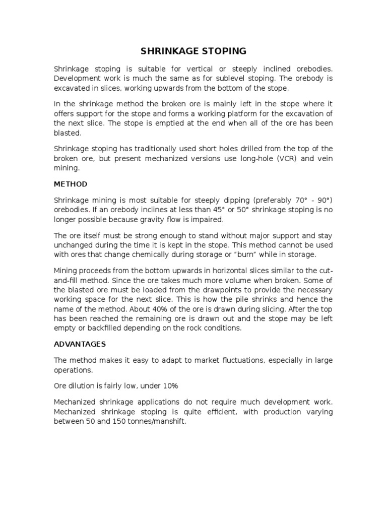 Mechanized Shrinkage Stoping: An Efficient Underground Mining Method ...