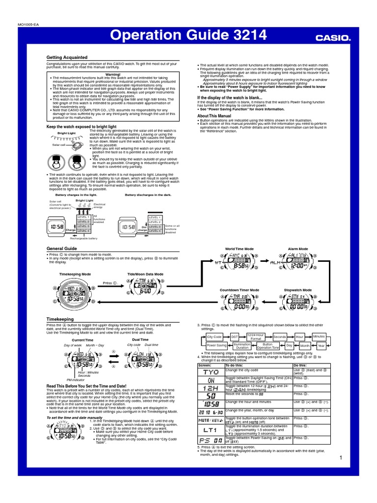 Casio W-S210H Tide Graph Manual | PDF | Tide | Daylight Saving Time