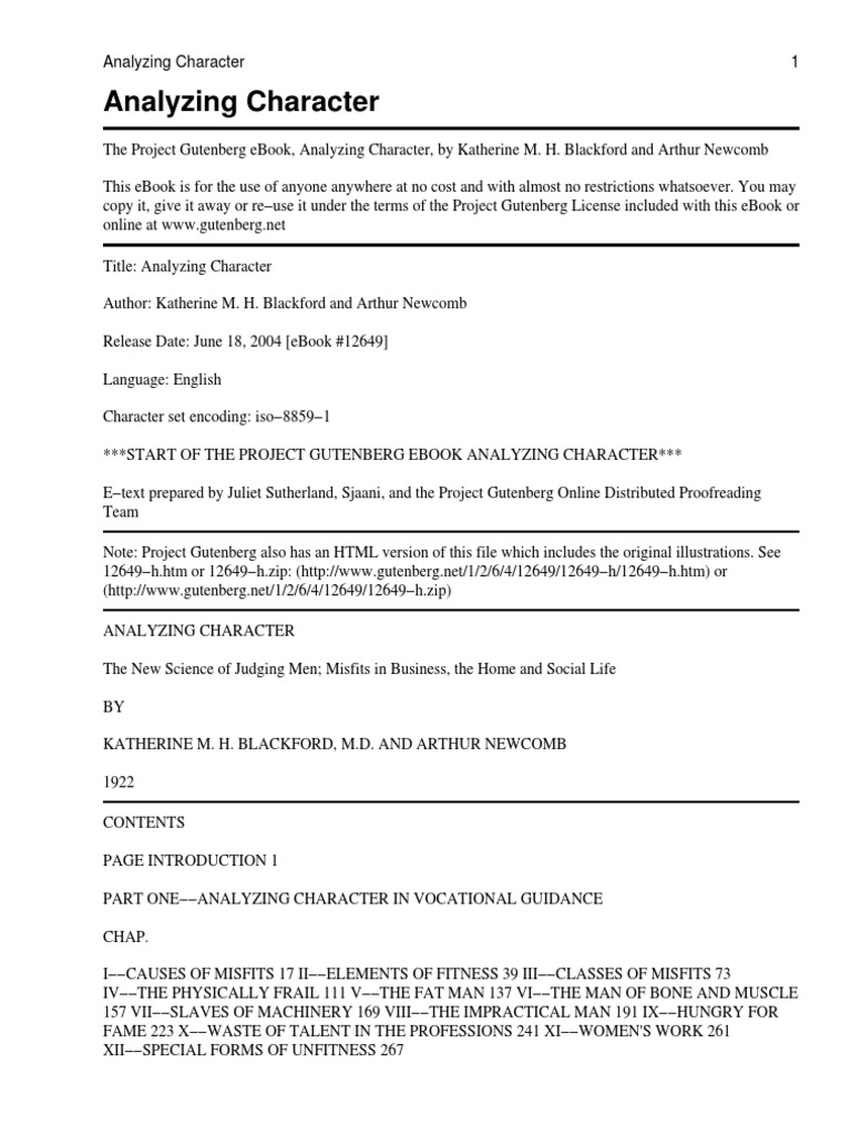 Analyzing Character | PDF | Science | Project Gutenberg