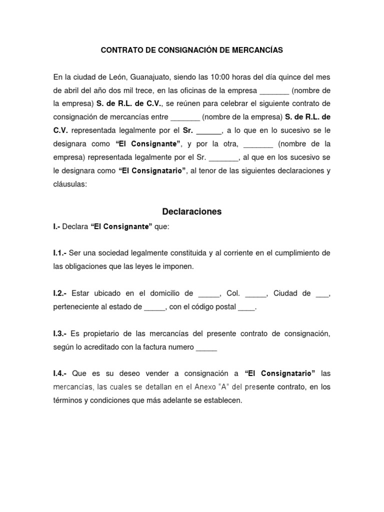 Contrato de Consignación de Mercancías | Póliza de seguros | Economias