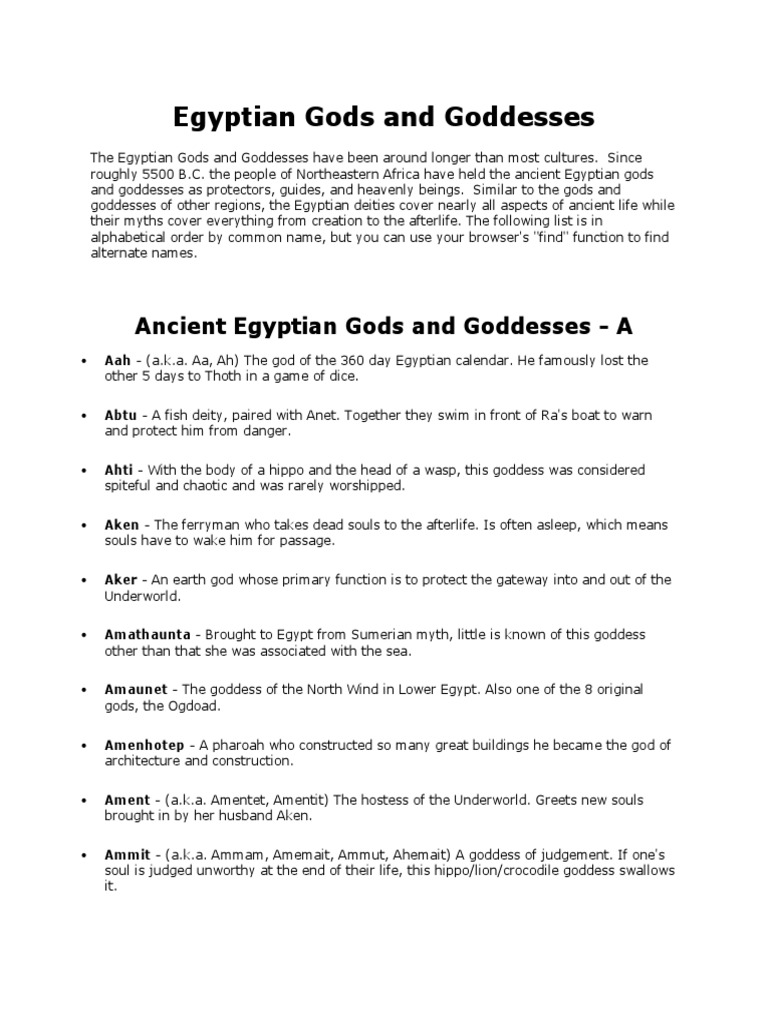 Egyptian Gods and Goddesses | PDF | Horus | Egyptian Mythology