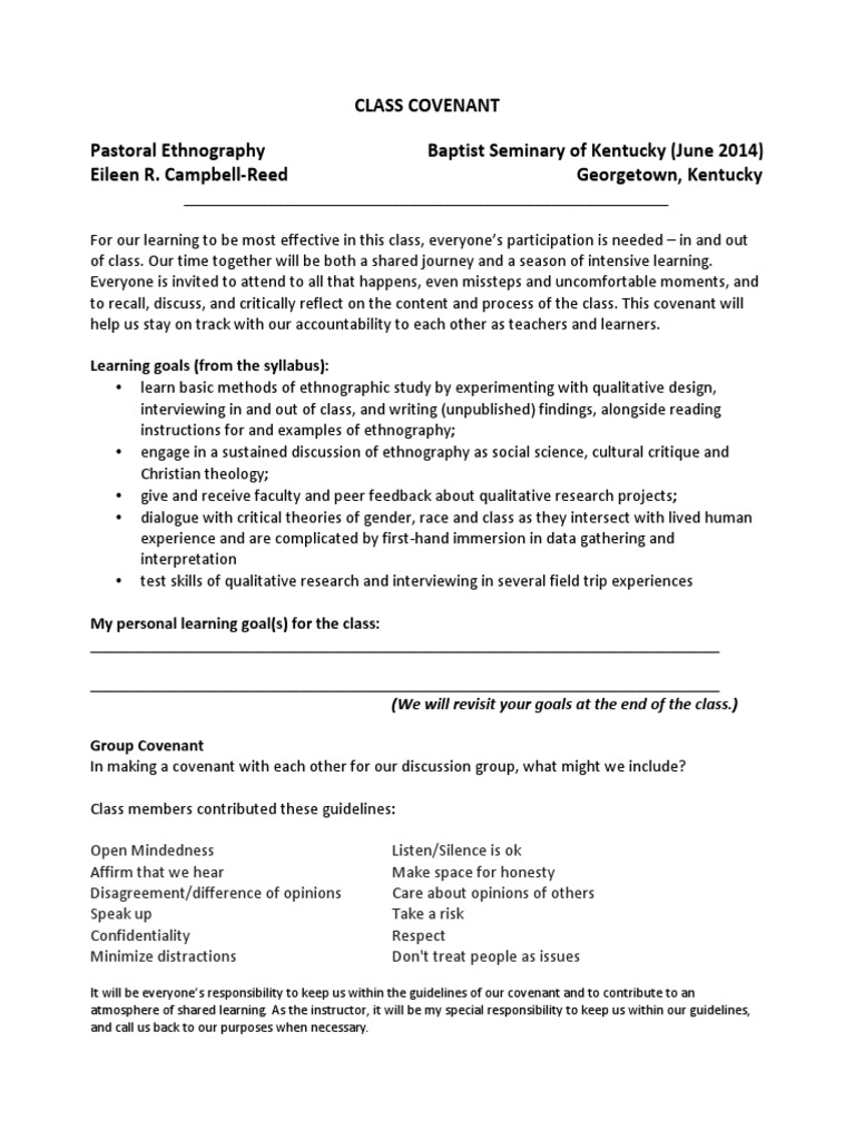 Sample Class Covenant | PDF | Teaching | Pedagogy