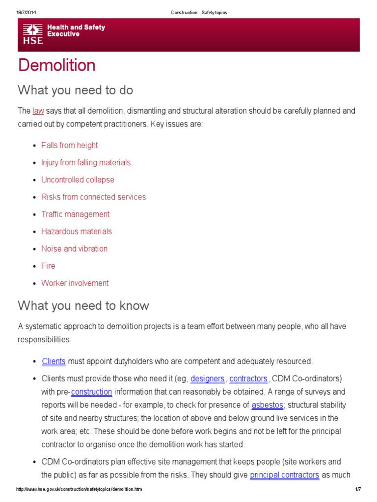 Construction - Safety Topics - Demolition | PDF | Demolition ...
