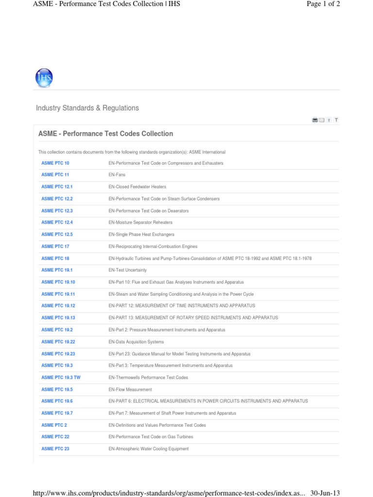 ASME Standards (Codes) 전체 목록 (ASME 홈