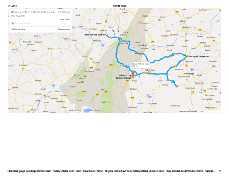 NH 76 Route to Udaipur via Google Maps | PDF