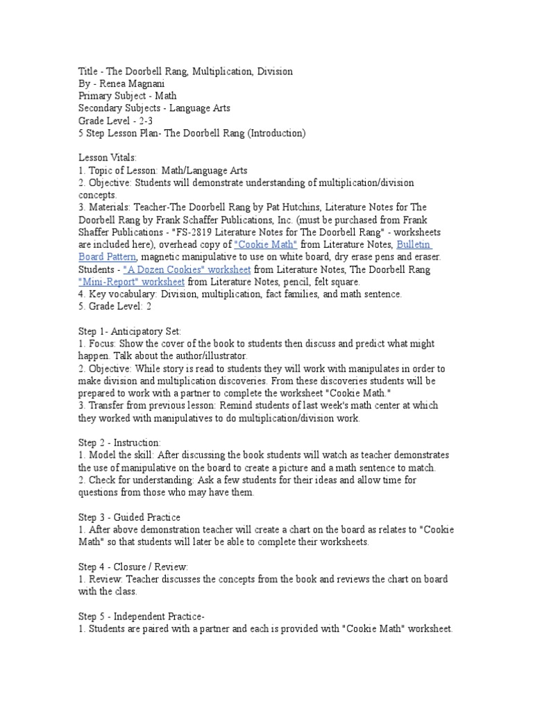 The Doorbell Rang - Math Lessons | PDF