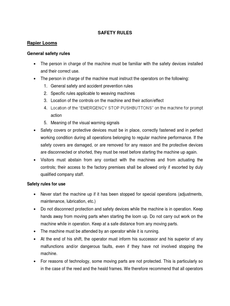 Machine Safety Rules | Download Free PDF | Weaving | Manufactured Goods