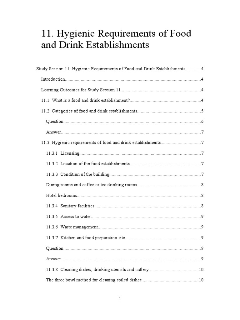 Hygienic Requirements Of Food And Drink Establishments Pdf Hygiene