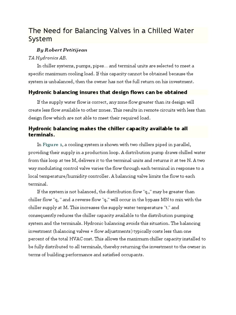 The Need For Balancing Valves in A Chilled Water System | PDF | Pipe ...