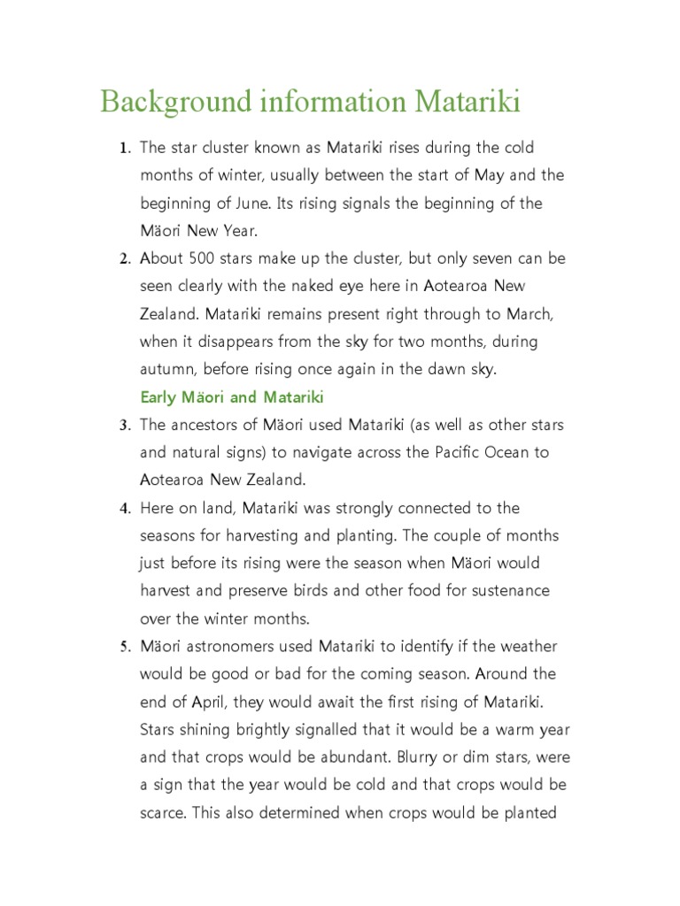 Matariki Reading Activity | PDF | Māori People | Nature