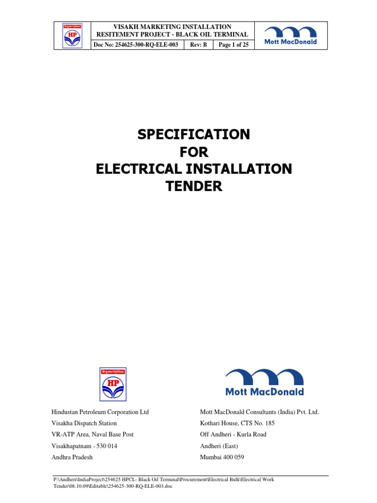 2.1 - Specification For Electrical Installation Tender | PDF ...