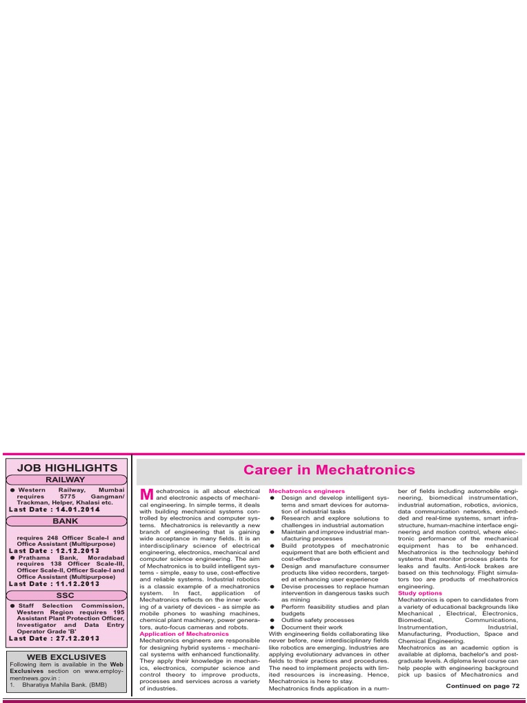 Career in Mechatronics: Job Highlights | PDF | Mechatronics | Machines