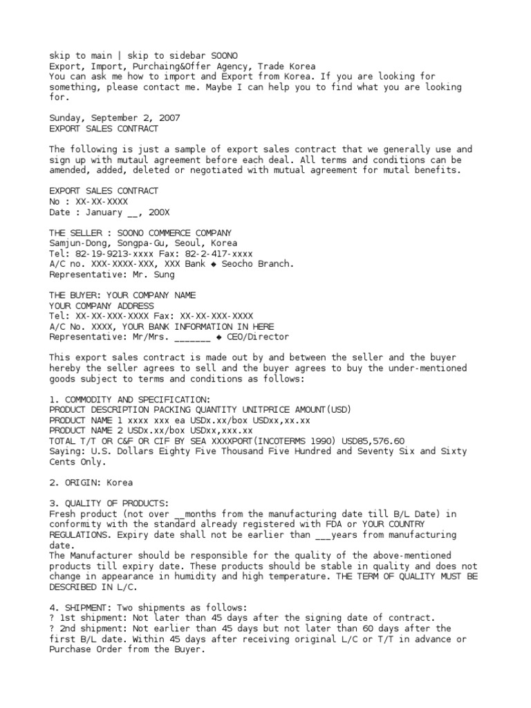 Export Sales Contract | PDF | Global Business Organization | Industries